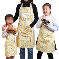 China Custom Logo Print Adjustable Washable Yellow Cotton Kitchen Apron for Restaurant Bar for sale