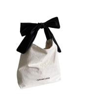 China Polyester Lining Eco-Friendly Recycled Black Handle Custom Logo Printed Shopping Tote Bag for sale