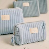 China Travel Soft Comfortable Cotton Cosmetic Bag Pouch With Zipper Plush Velvet for sale