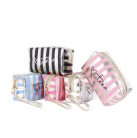 China Customizable Stripe Print Cosmetic Bag Newest Fashionable Style for Waterproof Travel for sale