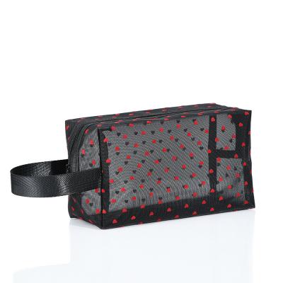 China Love Mesh Cosmetic Bag Large Capacity and Custom Logo for Effortless Cosmetics Access for sale