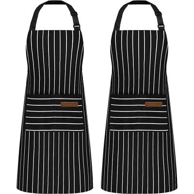 China Restaurant Bar Unisex Kitchen Stripes Apron with 2 Pockets and Advanced Embossed Design for sale