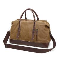 China Training Luggage Bags Oversized Waterproof Canvas Genuine Leather Weekend Bag Brown for sale