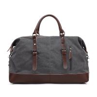 China Training Luggage Bags Oversized Waterproof Canvas Genuine Leather Weekend Bag Brown for sale
