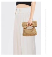 China Shopping Bag Customized Women Bow Straw Woven Beach Raffia Clutch Handbag Casual Tote for sale