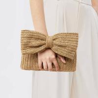 China Shopping Bag Customized Women Bow Straw Woven Beach Raffia Clutch Handbag Casual Tote for sale