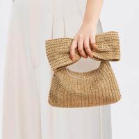 China Shopping Bag Customized Women Bow Straw Woven Beach Raffia Clutch Handbag Casual Tote for sale