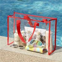 China Thick Cotton Handle Customized Transparent Pink PVC Tote Bag for Fashionable Shopping for sale