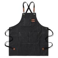 China Unisex Apron for Kitchen and Restaurant Work Custom Logo Plain Black Chef Waiter Apron for sale