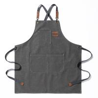 China Unisex Apron for Kitchen and Restaurant Work Custom Logo Plain Black Chef Waiter Apron for sale