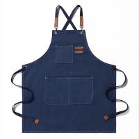 China Unisex Apron for Kitchen and Restaurant Work Custom Logo Plain Black Chef Waiter Apron for sale