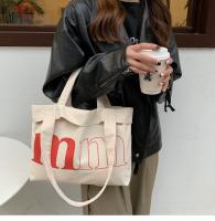 China Customized Logo Simple Casual Letter Canvas Bag for Spring Summer Green Shoulder Bag for sale