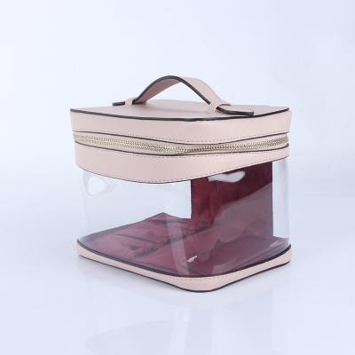 China Zipper Closure Large Clear PVC Travel Cosmetic Case with Custom Golden Double Zippers for sale