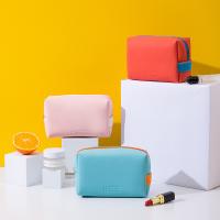 China Printed Lady Leather Cosmetic Bags with Colorful Candy Color and Zipper Closure for sale