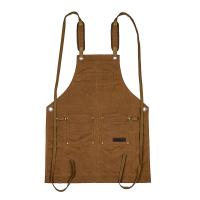 China Restaurant Bar Essential Washed Canvas Chef Bib Apron with Tool Pocket and Customized Logo for sale