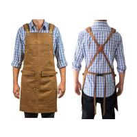 China Restaurant Bar Essential Washed Canvas Chef Bib Apron with Tool Pocket and Customized Logo for sale