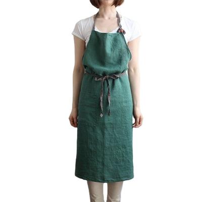 China Newest Fashinable Unisex Custom Cotton Linen Cross Back Adjustable Bib Apron with Pockets for sale