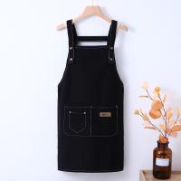 China Silk Screen Printed Custom Logo Adjustable Bib Canvas Chef Apron for Women Cooking for sale