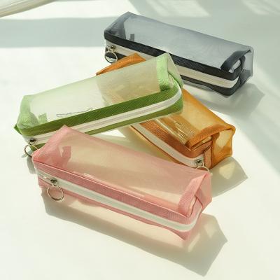 China Student Exam Special Pencil Case Transparent Mesh Pencil Bag for Cosmetics Convenience for sale