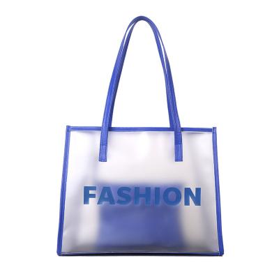 China Logo Customized Logo Fashion PVC Tote Shopping Bag for Transparent Product Packaging for sale