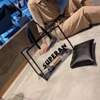 China Logo Customized Logo Fashion PVC Tote Shopping Bag for Transparent Product Packaging for sale