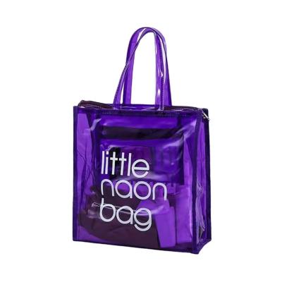 China Transparent PVC Tote Bag for Summer Beach Custom Logo Waterproof Large Size Candy Color for sale