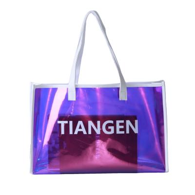 China Transparent PVC Jelly Bag Holographic Fashion Shoulder Shopping Plastic Bag for Women for sale