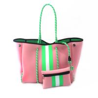 China Custom Logo Accepted Neoprene Beach Bag Tote Handbag for Women Perforated Design for sale