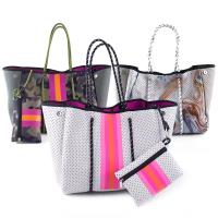 China Custom Logo Accepted Neoprene Beach Bag Tote Handbag for Women Perforated Design for sale