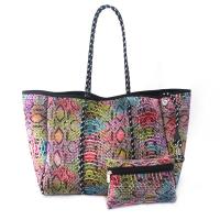 China Custom Logo Accepted Neoprene Beach Bag Tote Handbag for Women Perforated Design for sale