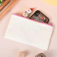 China Custom Logo Printed Canvas Zipper White Makeup Bag for Travel and Cosmetic Storage for sale