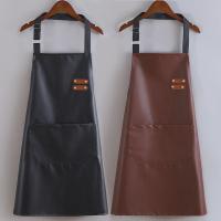China Custom Logo Waterproof Leather Long Bib Apron for Kitchen BBQ Bartenders Uniform Type for sale