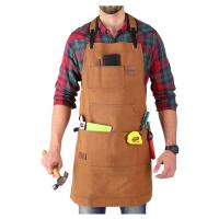 China Customized Logo Deluxe Waxed Canvas Work Apron with Pockets and Quick Release Buckle for sale