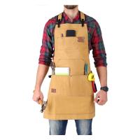 China Customized Logo Deluxe Waxed Canvas Work Apron with Pockets and Quick Release Buckle for sale