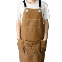 China Custom Logo Printed Canvas Chef Cottons Wax Apron Heavy Duty Work Cooking Kitchen Bar Apron for sale