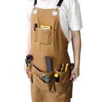 China Custom Logo Printed Canvas Chef Cottons Wax Apron Heavy Duty Work Cooking Kitchen Bar Apron for sale