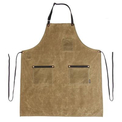 China Customized Color Heavy Duty Waterproof Waxed Canvas Shop Work Apron with Tool Pockets for sale