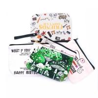 China Custom Logo Printed Canvas Zipper Makeup Bag with Eco-friendly and Durable Material for sale