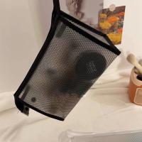 China Custom Simple Nylon Mesh Makeup Bag for Toiletry and Cosmetic Storage in Black Color for sale