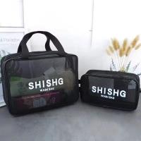 China Custom Simple Nylon Mesh Makeup Bag for Toiletry and Cosmetic Storage in Black Color for sale