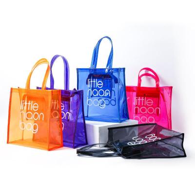 China Case Included Custom Logo Clear Transparent PVC Tote Bag with Zipper and Pocket for sale