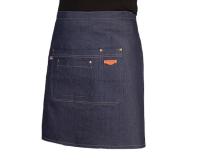 China Polyester Cotton Blend Half Waist Apron with Denim Material and Custom Logo Printing for sale