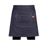 China Polyester Cotton Blend Half Waist Apron with Denim Material and Custom Logo Printing for sale