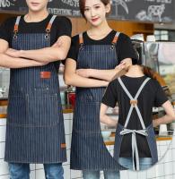China Custom Logo Printed Cotton Denim Bib Apron Ideal for Busy Restaurant Bar Environments for sale