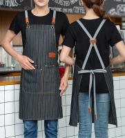 China Custom Logo Printed Cotton Denim Bib Apron Ideal for Busy Restaurant Bar Environments for sale