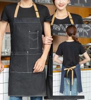 China Custom Logo Printed Cotton Denim Bib Apron Ideal for Busy Restaurant Bar Environments for sale