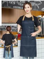 China Custom Logo Printed Cotton Denim Bib Apron Ideal for Busy Restaurant Bar Environments for sale