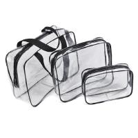 China 3-Pc Crystal Clear Cosmetic Bag Set for Travel and Toiletries OEM/ODM Acceptable for sale