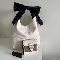 China Customized Color High Capacity Korean Style Bow Hobo Casual Cute Girl Teenage Ladies Shopping Canvas Bag for sale