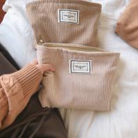 China Newest Fashinable Corduroy Makeup Zipper Pouch Toiletry Bag Newest Design 2021 for sale